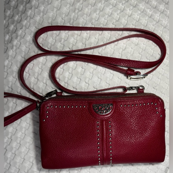 Brighton | Bags | Brighton Red Pebbled Leather Studded Doublezip ...